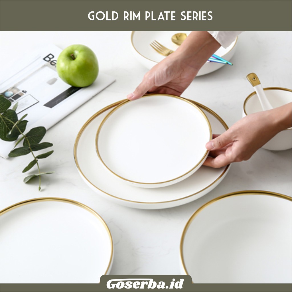 Jual Piring Mangkok Makan Keramik Set Pinggiran Emas Cantik Ceramic ...