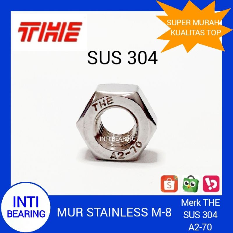 Jual MUR STAINLESS M8 MERK THE SS SUS 304 HEX NUT M8 x 1,25 PITCH 1.25 ...