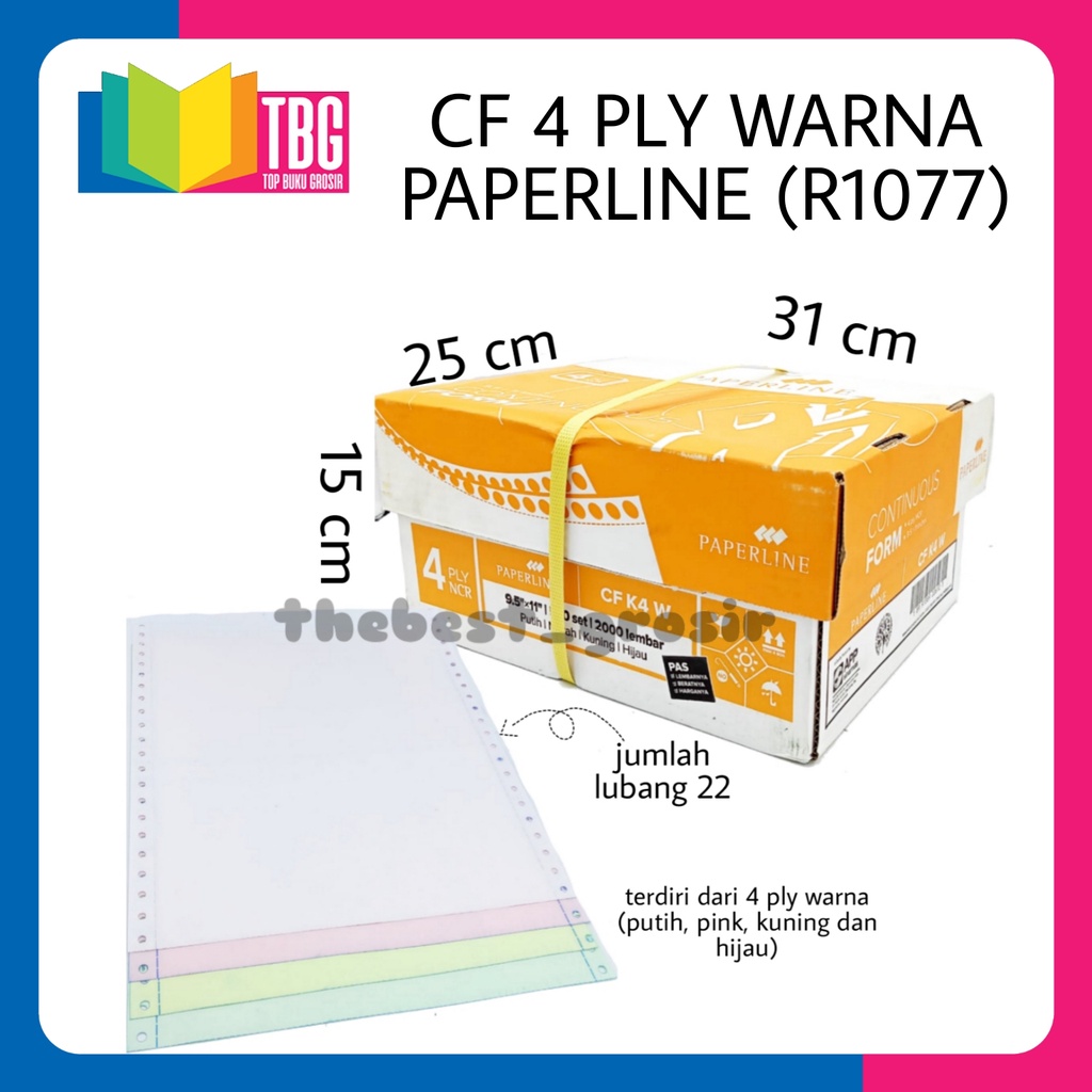 Jual 1 BOX CF 4 PLY WARNA PAPERLINE / CONTINUOUS FORM / KERTAS KASIR ...