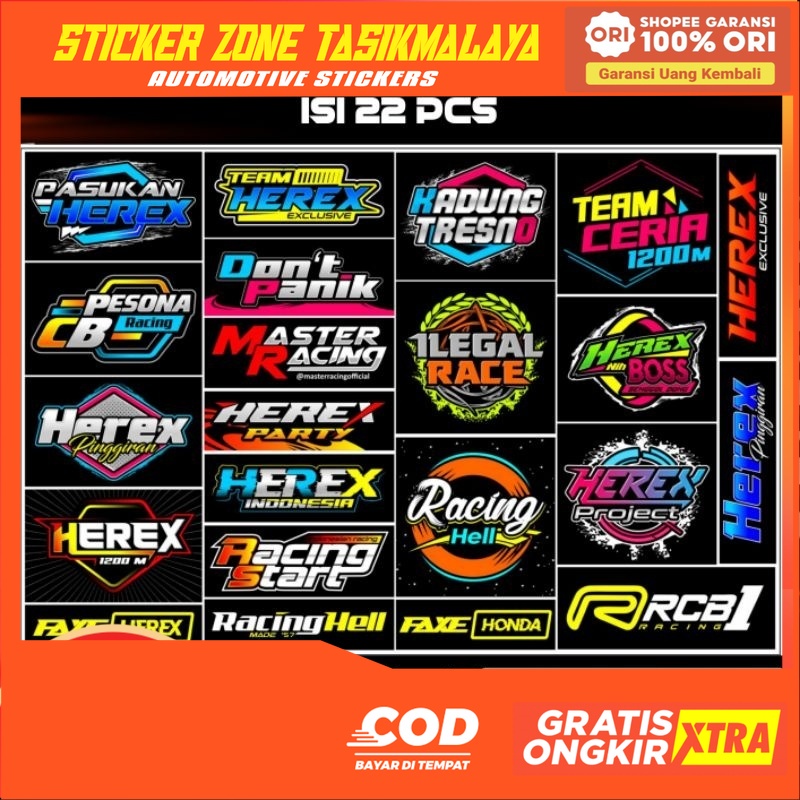 Jual Stiker Racing Herex 1 pack isi 22 Stiker Sponsor Stiker Helm ...