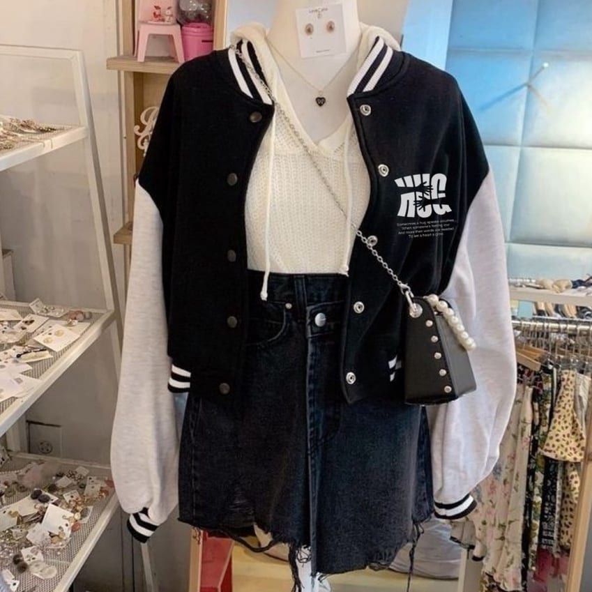 Jual Jacket Baseball Crop Hugs | Korean Style Simply Bomber Jacket ...