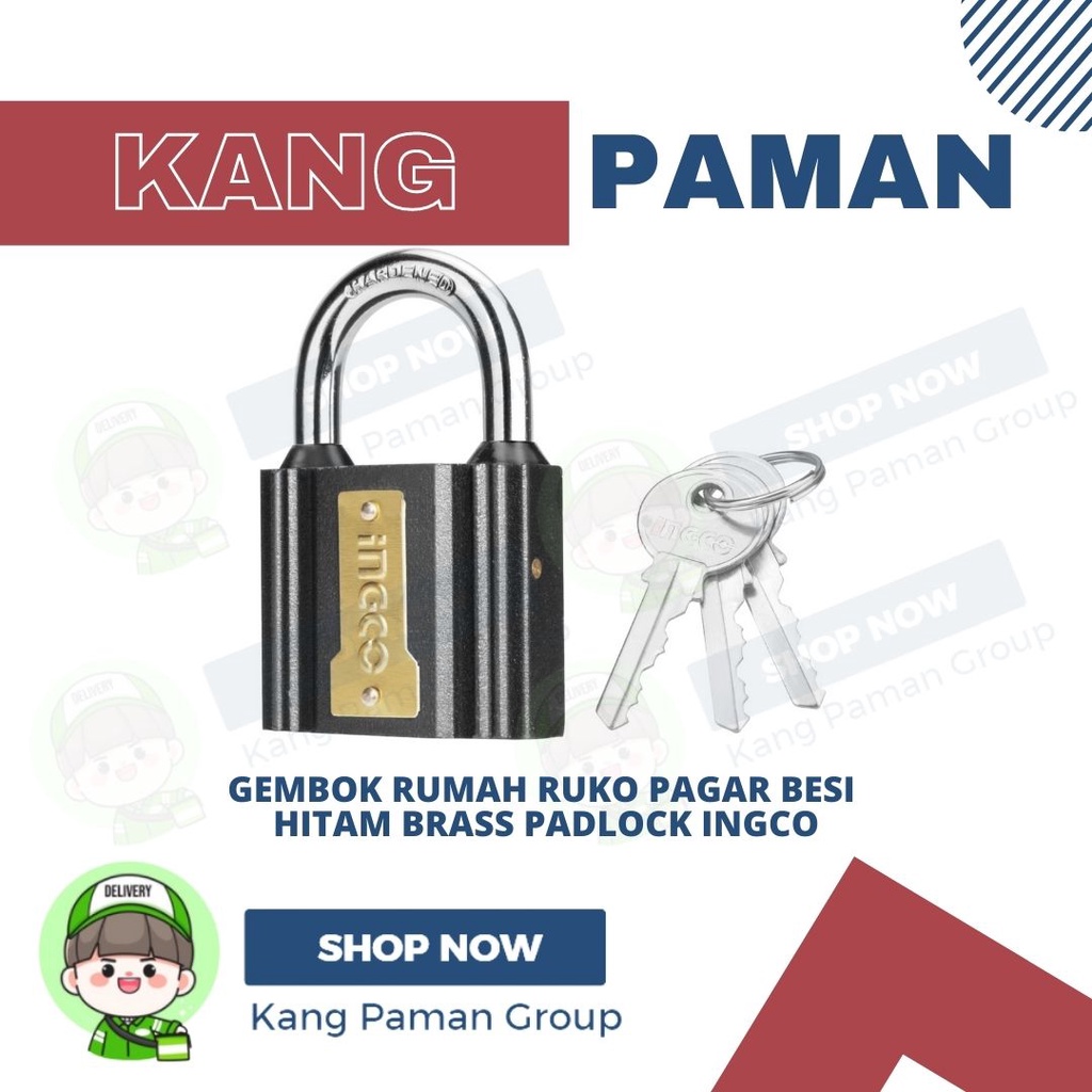 Jual GEMBOK RUMAH RUKO PAGAR BESI HITAM 50MM BRASS PADLOCK INGCO ...