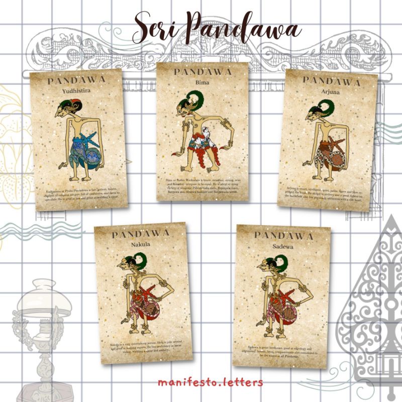 Jual Postcard Pandawa Lima | Kartu Pos Wayang | Mahabarata | Yudhistira ...