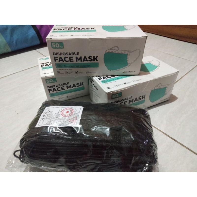 Jual MASKER Earloop warna Hitam 3 ply ( 1 box isi 50 pcs) | Shopee ...