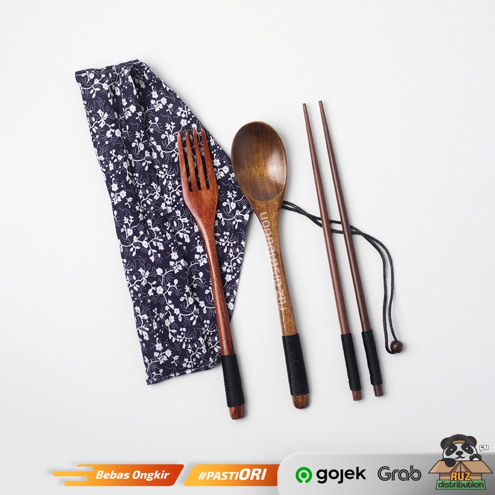 Jual Sendok Garpu Sumpit Kayu Korea - Alat Makan Kayu Set - Sujeo Set ...