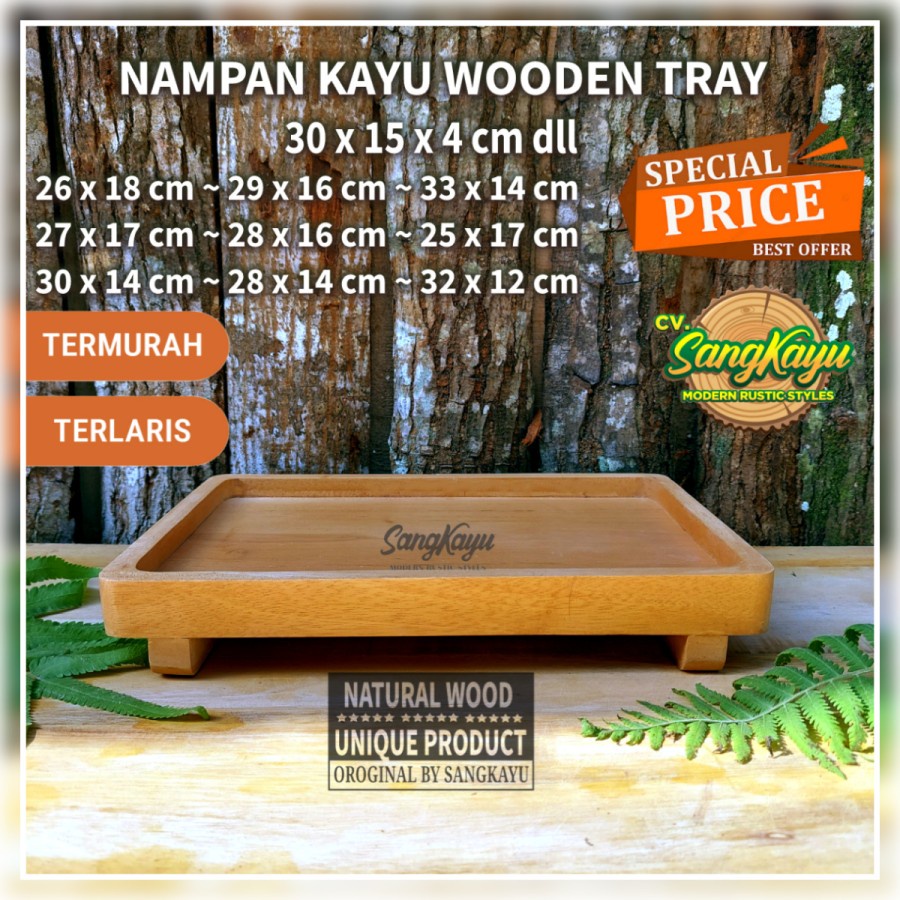 Jual SangKayu Nampan Kayu Kaki 30x15x4 cm Wooden Tray With Legs Kotak ...