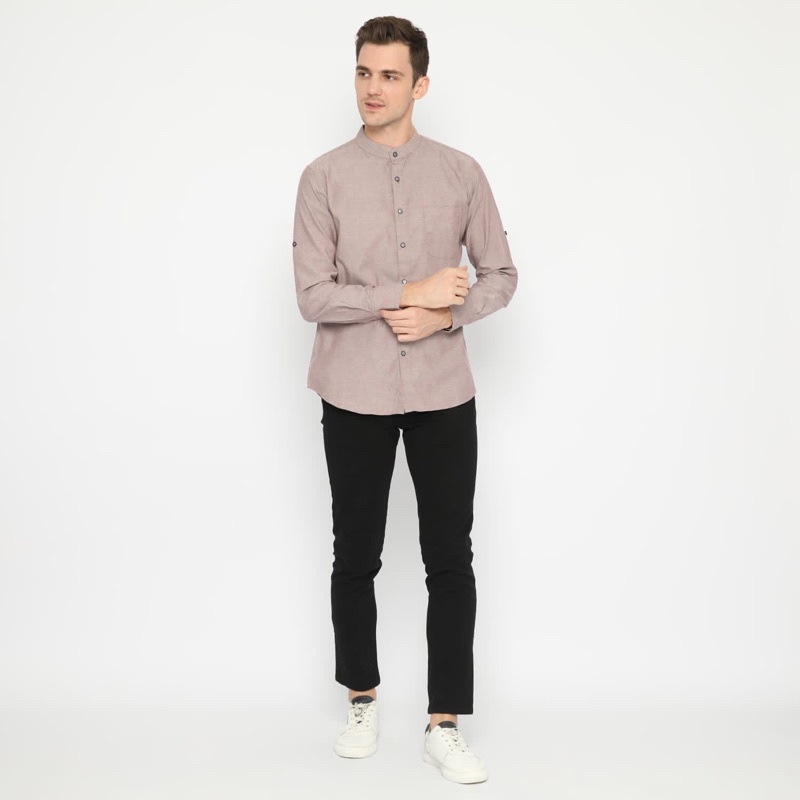 Jual Code Male - Zayn Kemeja Pria Kerah Koko Maroon Lengan Panjang ...