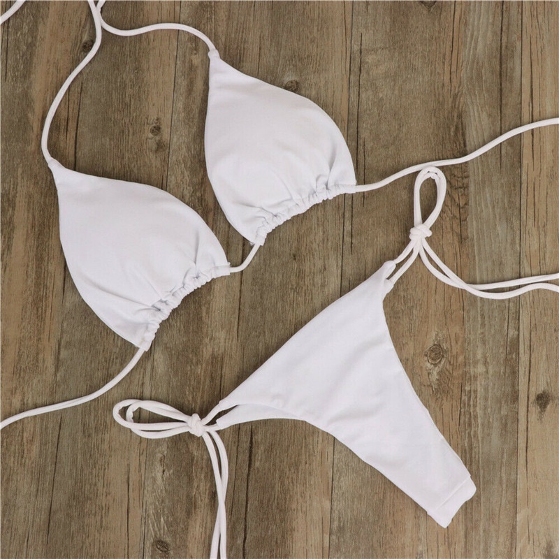 Jual Summer Sexy Solid Mirco Bikini Sets Women Tie Side G String Thong