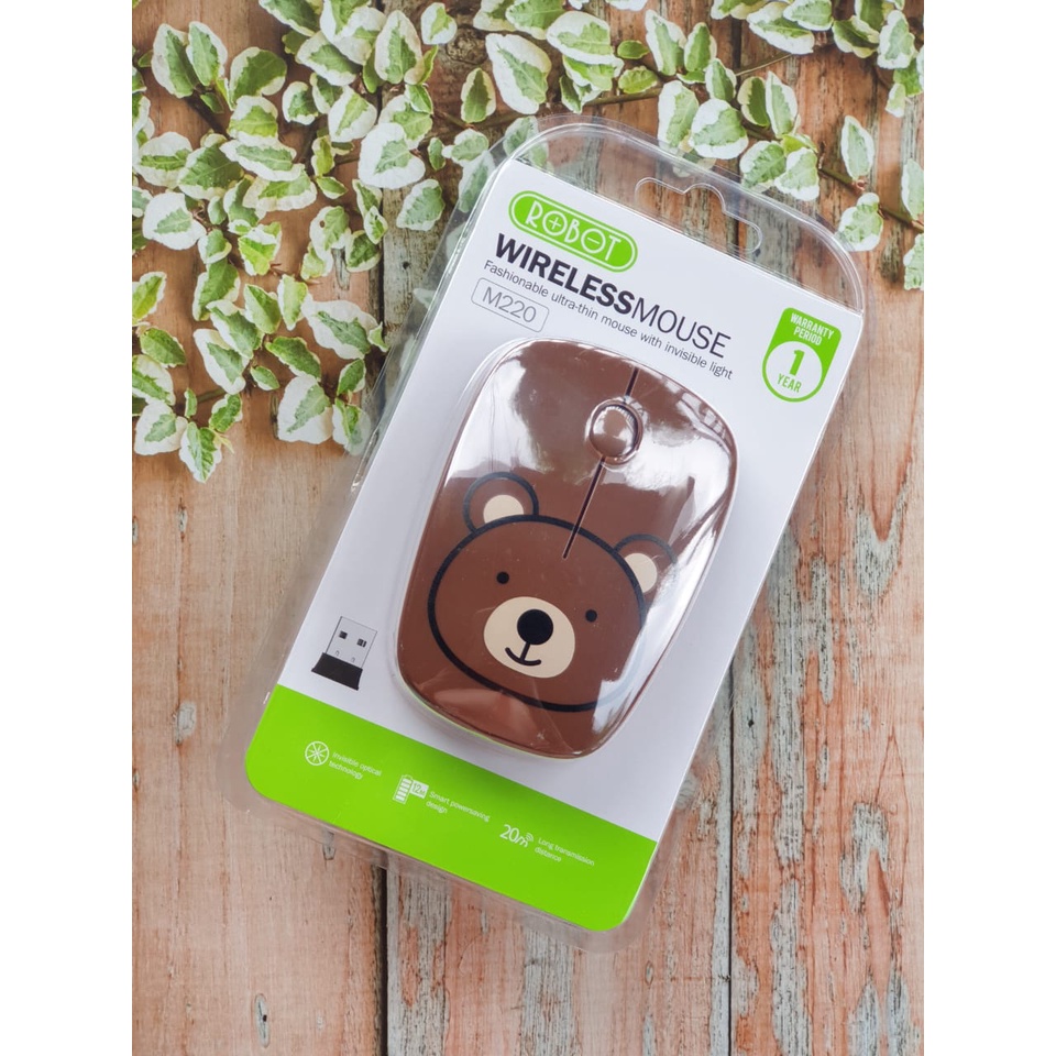 Jual Mouse Wireless Lucu Imut ROBOT Motif Brown Bear & Fox M220 ...