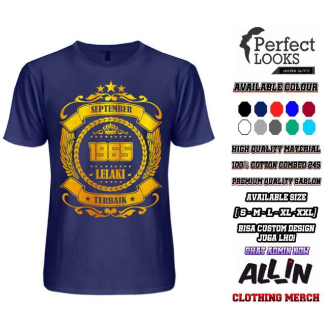 Jual KAOS SEPTEMBER 1965 LELAKI TERBAIK SABLON GOLD WARNA NAVY BAJU ...