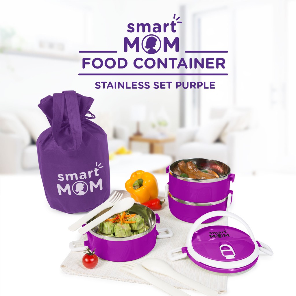 Jual Smart Mom Food Container Stainless Set Purple | Shopee Indonesia