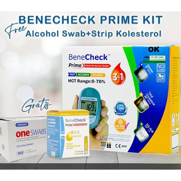 Jual PAKET HEMAT ALAT Benecheck Prime KIT FREE Strip Kolesterol (10 Pcs ...