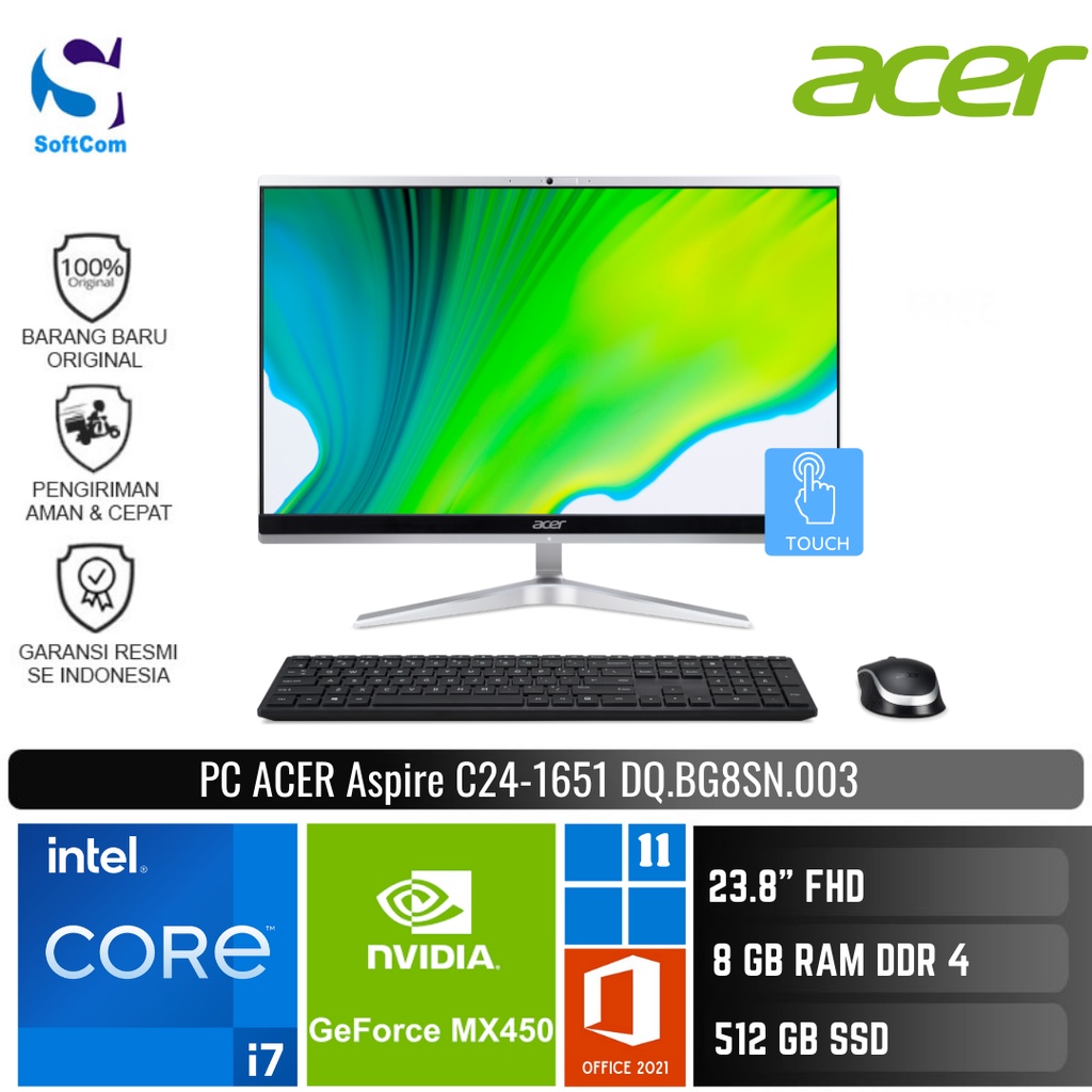 Jual Acer PC AIO C24 1651 Core i7 1165G7/8GB/512GB SSD/MX450/W11+OHS ...