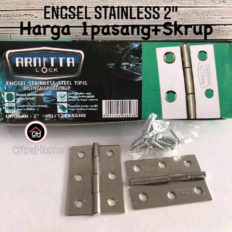 Jual Engsel Tipis 2” Stainless GHC&Arnetta + Skrup | Shopee Indonesia