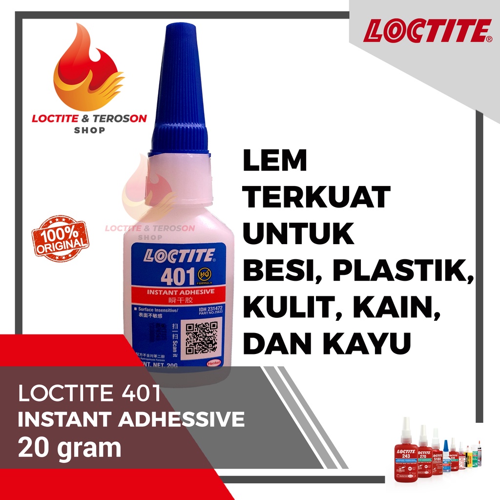 Jual LEM TERKUAT UNTUK BESI PLASTIK KAIN KAYU SERBAGUNA LOCTITE 401 ...