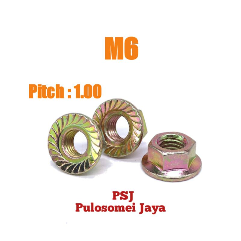 Jual Mur Topi Kuning M6 / Hex Flange Nut M6 Pitch 1.0 Kunci 10 | Shopee ...