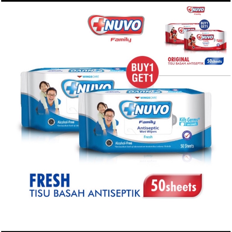 Jual Nuvo Tissue Basah Antiseptic 50 + 50 Lembar Wet Tissue Antiseptic ...