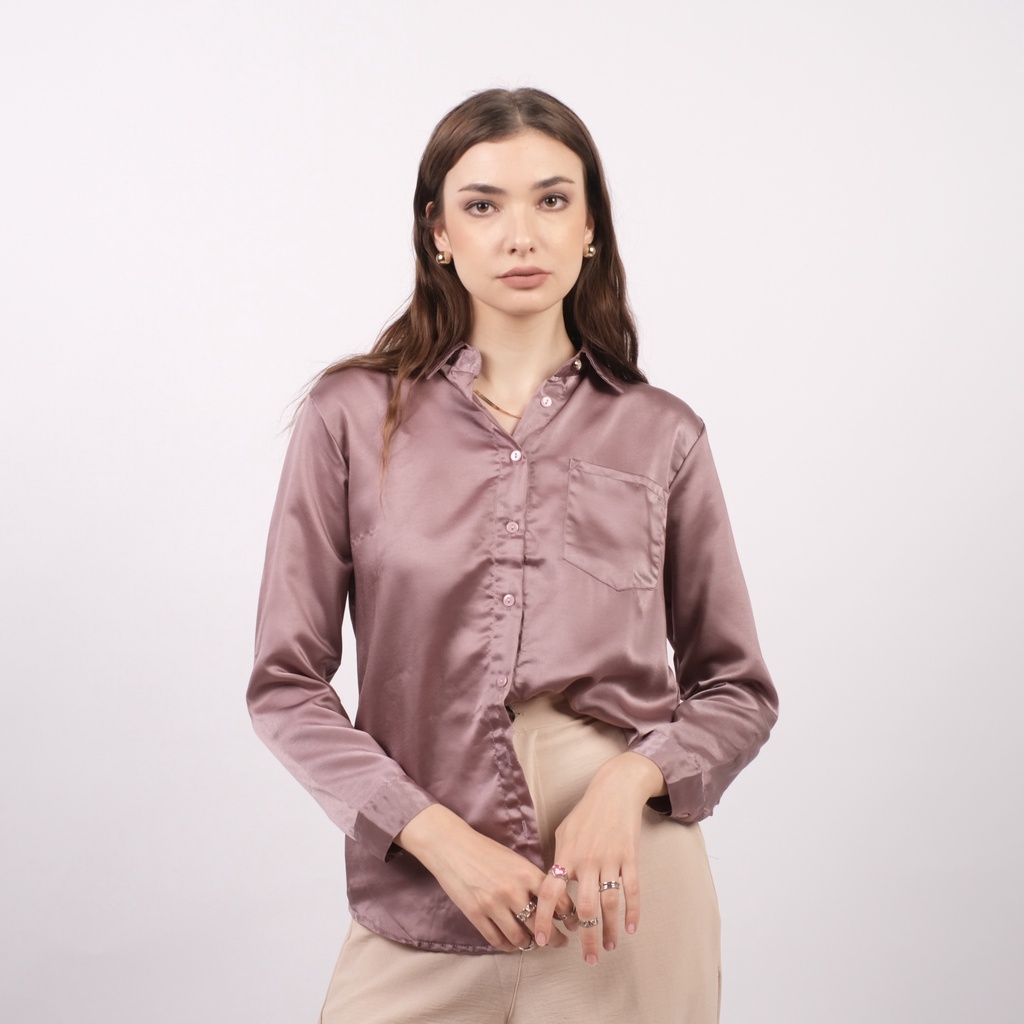 Jual Yeoji Irene Kemeja Kerja Wanita Satin Premium | Atasan Blouse Silk ...