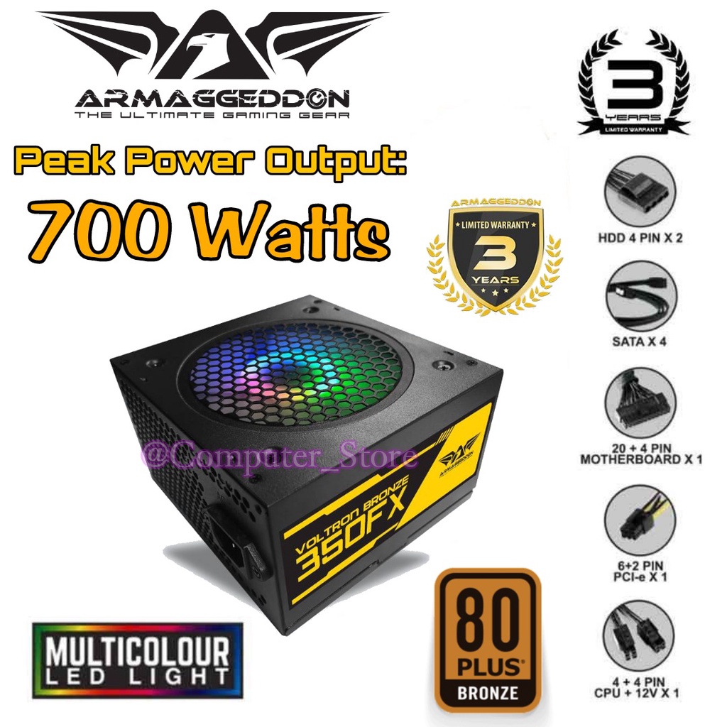 Jual Power Supply 350FX Armaggeddon PSU Gaming 80 Plus 80+ Voltron Pure Power 350W [12cm RGB Fan ...