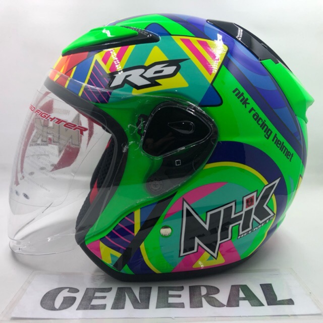 Jual Helm NHK R6 Motif Pigment Green Fluorecent Hijau Flo Stabilo Half ...