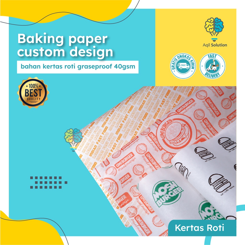 Jual (Custom Logo min200) Kertas Roti Perlengkapan Kemasan Foodgrade ...