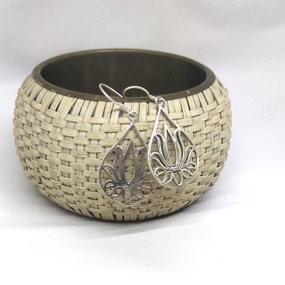 Jual Anting Earrings Silver Perak Bali Panjang Hook Lotus Teardrop Asli ...