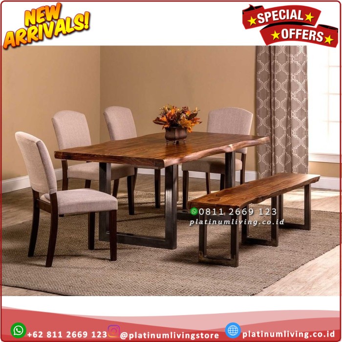 Jual Meja Makan Minimalis Trmebesi 160x70, Meja Makan With Bench, Kursi ...