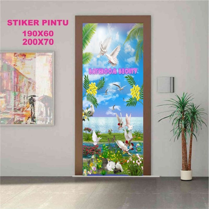 Jual stiker pintu kamar mandi motif merpati 190x60 | Shopee Indonesia