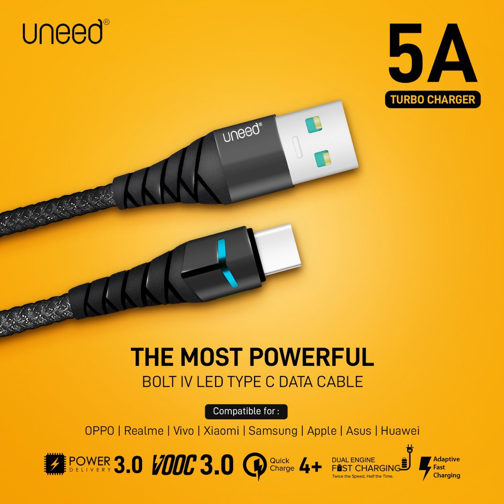 Jual UNEED Bolt IV LED Kabel Data PD 3.0 / QC 4+ / 3.0 / VOOC Max 5A ...