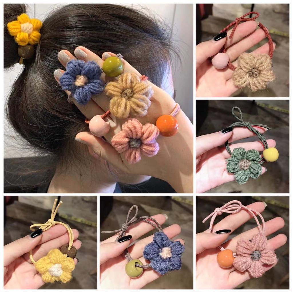 Jual Ikat Rambut Motif Bunga Rajut Aksesoris Rambut Ikat Rambut Karet ...