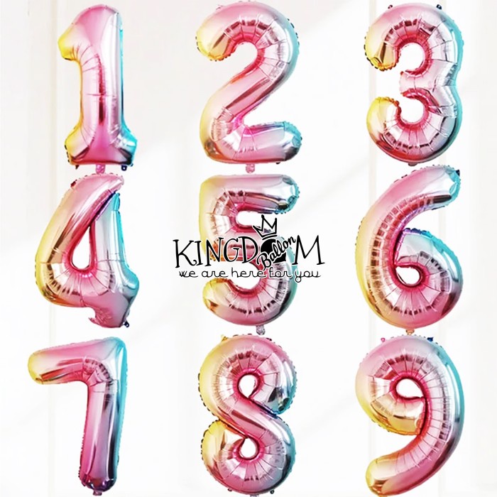 Jual Balon Angka Rainbow JUMBO 80 cm / Balon foil angka / Balon angka ...