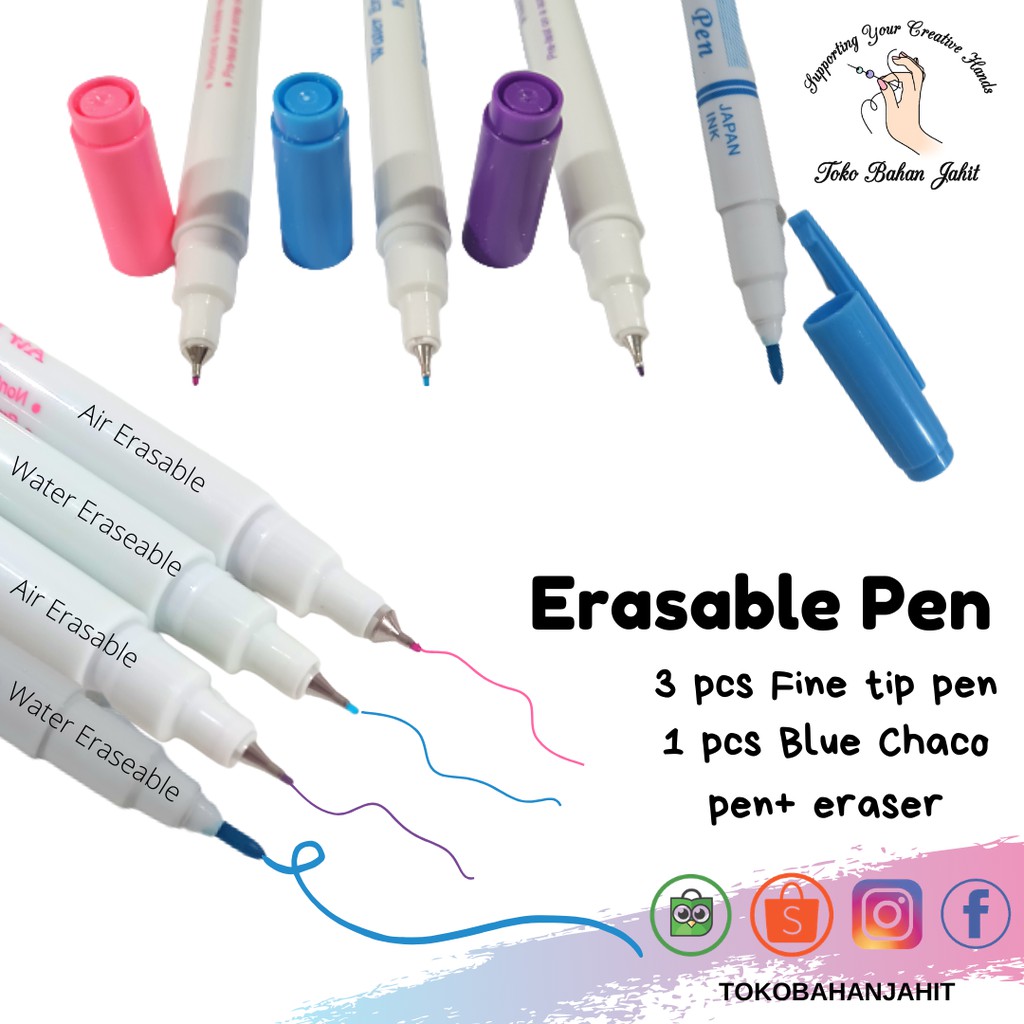 Jual Erasable Pen Set ( 3 Fine Tip+ 1 Chaco Eraser ) | Shopee Indonesia