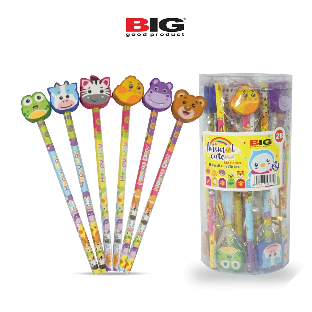 Jual 24 Pcs BIG Pensil 2B & Penghapus Hewan Lucu Graphite Pencil PS-888 ...