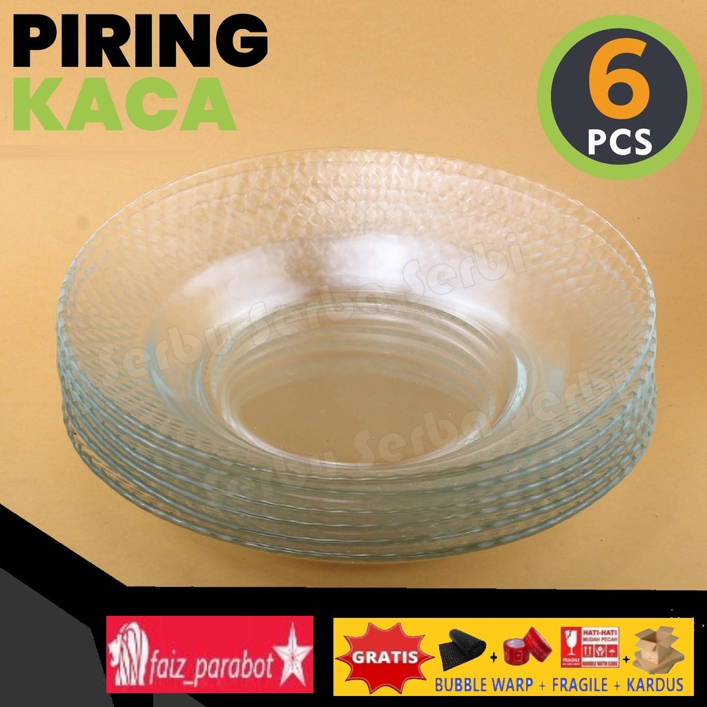 Jual SET 6 PCS - PIRING KACA KIM 22 CM - Piring Cantik - Piring Kaca ...