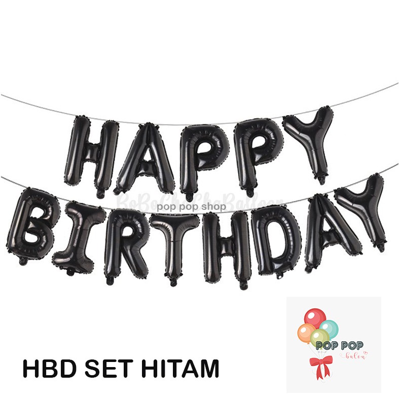 Jual Balon Foil Huruf Happy Birthday Set HITAM polos | Shopee Indonesia