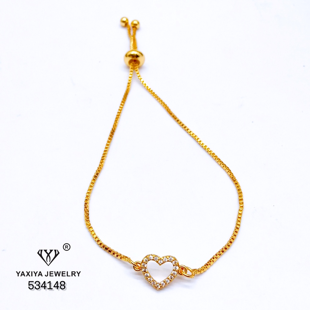 Jual Yaxiya Gelang Serut Love/Heart/Hati Permata Perhiasan Lapis Emas ...