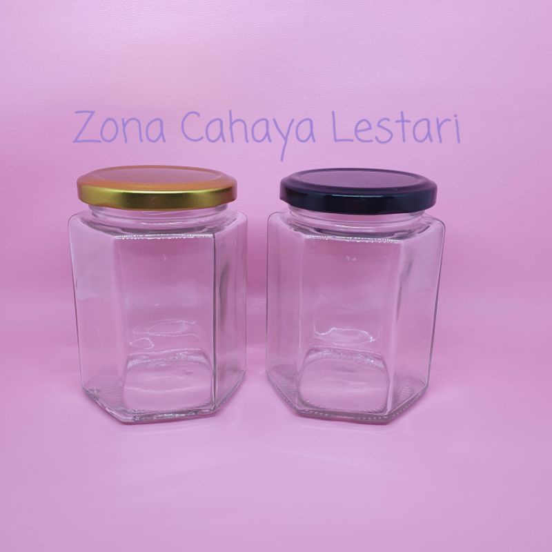 Jual MIN.ORDER 4 PCS JAR HEXAGONAL 280ML 380ML / BOTOL TOPLES JAR KACA 280 ML 380 ML BUMBU/MADU ...