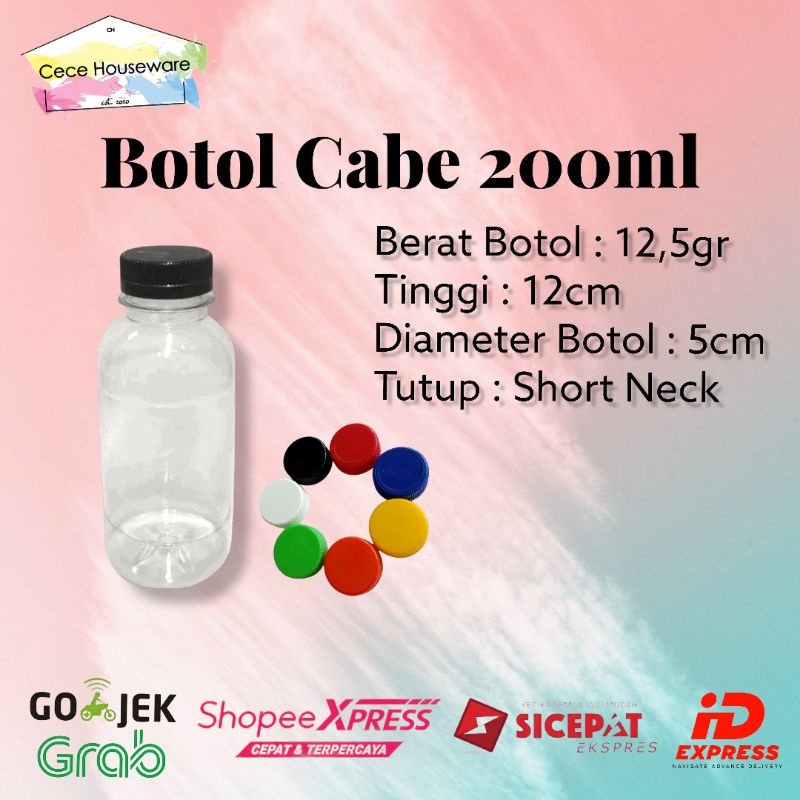 Jual GRAB/GOJEK ONLY!!! BOTOL PLASTIK CABE 200ML / BOTOL 200ML (SHORT ...