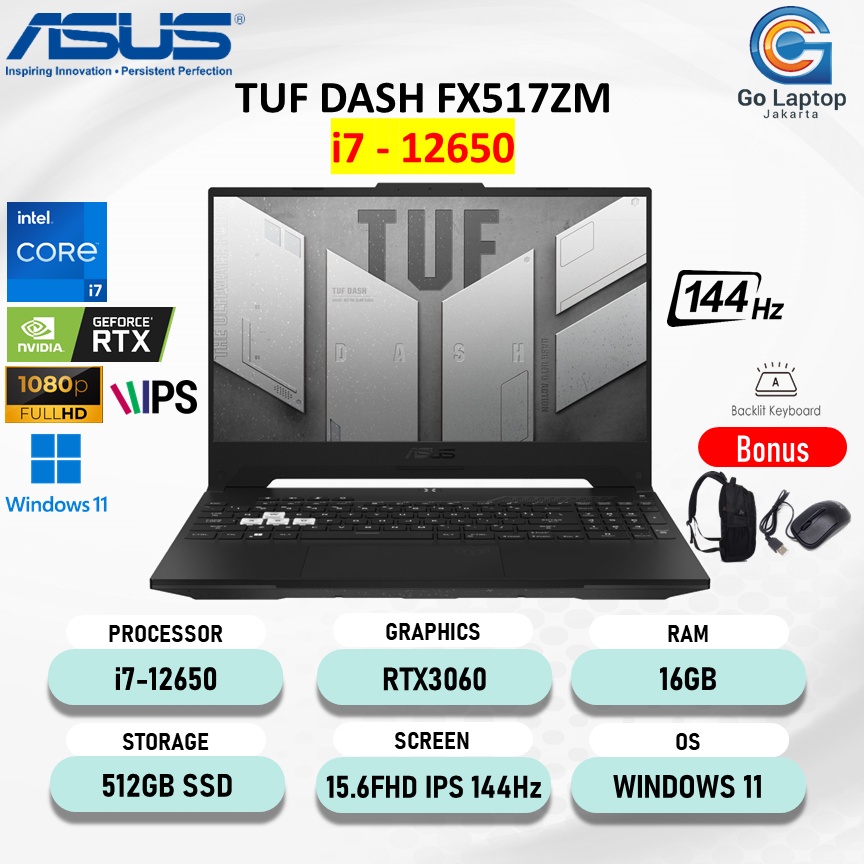 Jual ASUS TUF DASH F15 2022 FX517ZM - i7 12650 RTX3060 16GB 512SSD ...