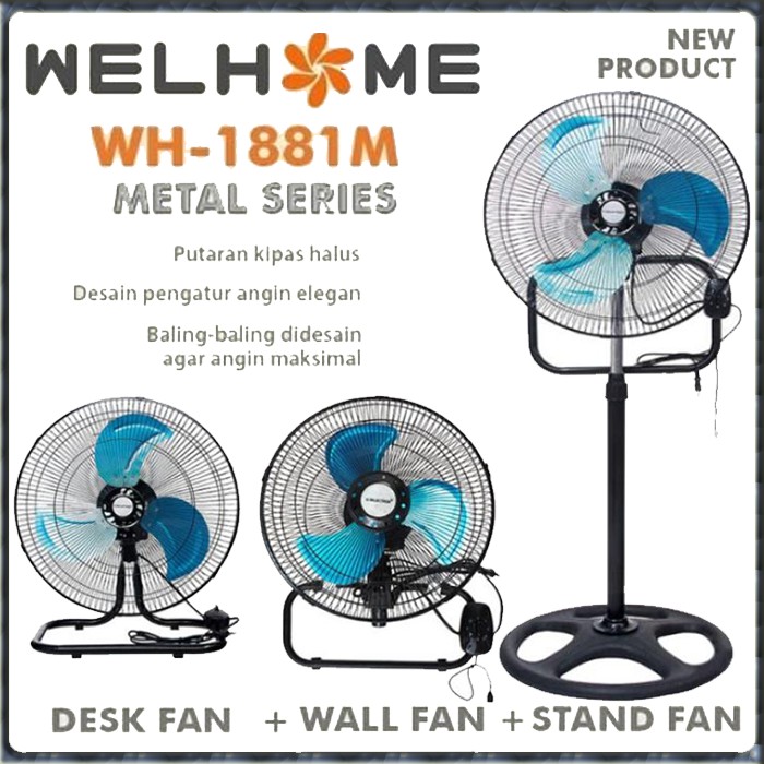 Jual Welhome WH 1881 Kipas Angin Tornado 3 in 1 Stand, Desk and Wall ...
