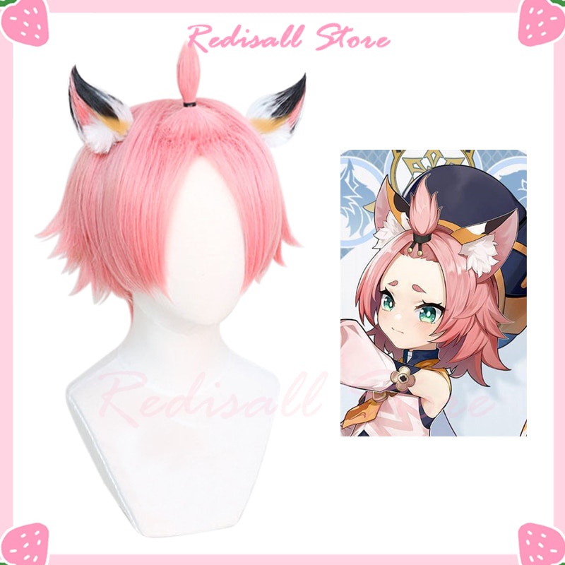 Jual PREORDER Genshin Impact Diona Cosplay Wig Pink Hair with Ears Full ...