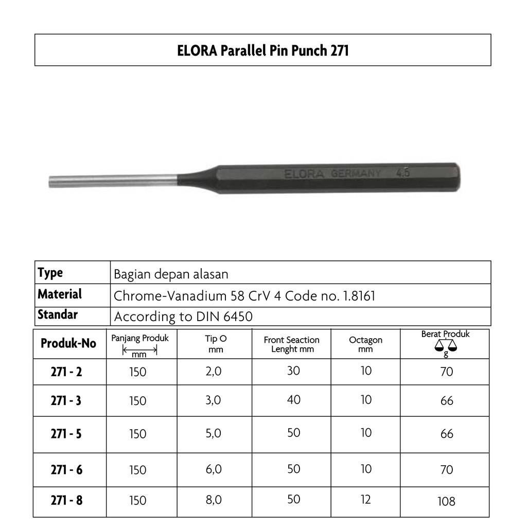 Jual Elora Parallel Pin Punch 271 | Shopee Indonesia