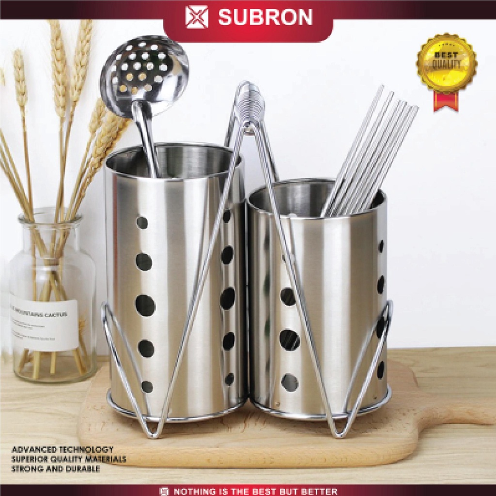 Jual SUBRON Tempat sumpit sendok garpu sedotan set 2 in 1 stainless ...