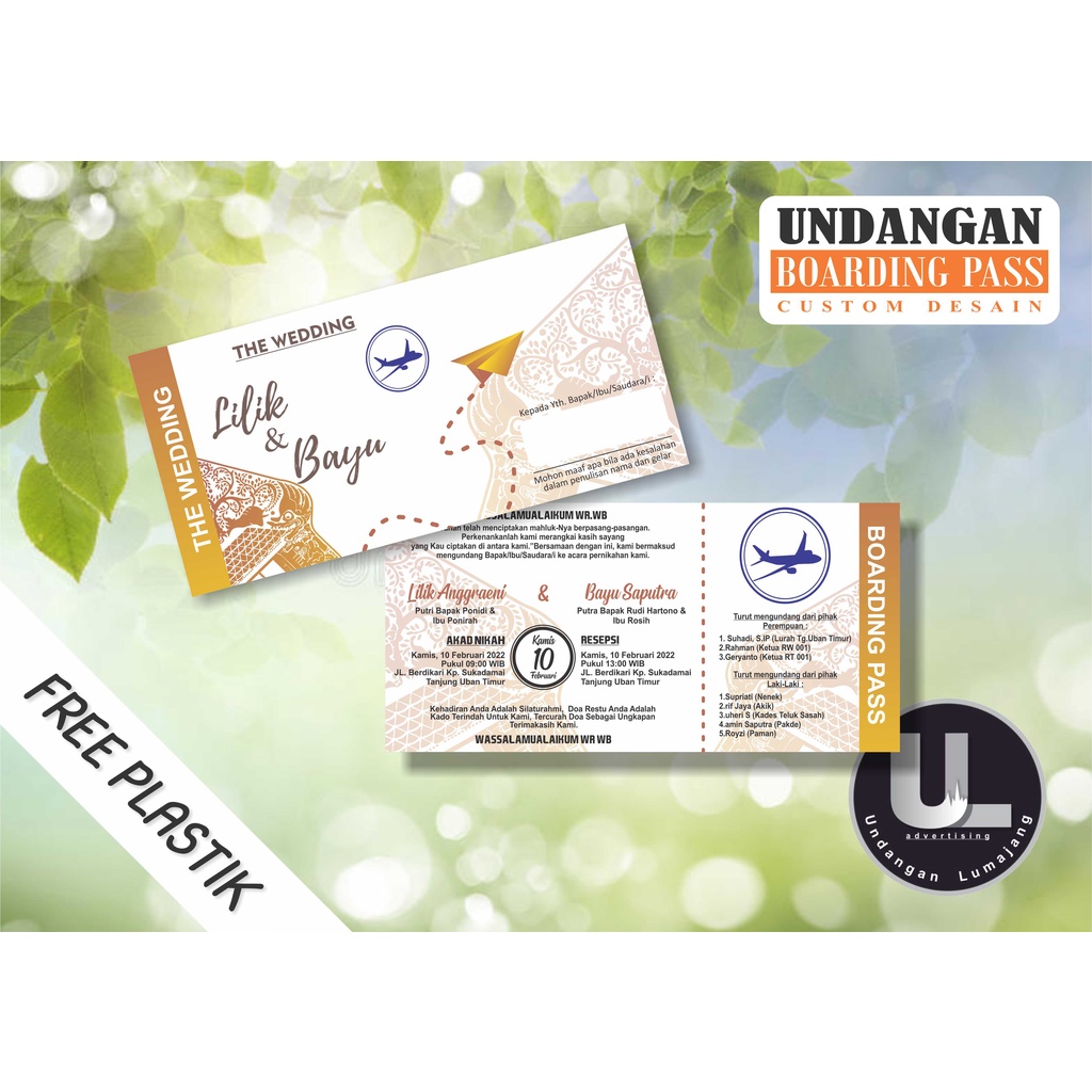 Jual undangan tiket nikahan 1 lembar timbal balik | Shopee Indonesia
