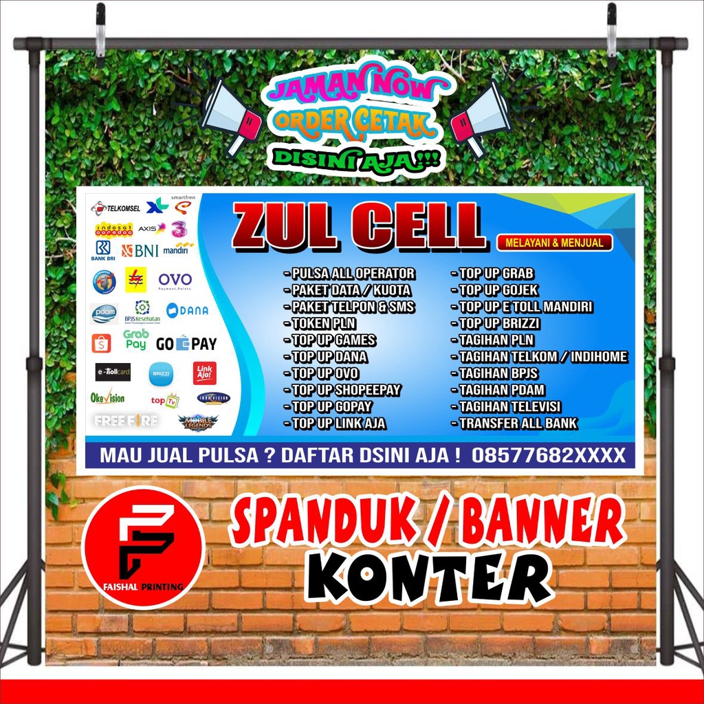 Jual Spanduk, banner, Backdrop kios konter Pulsa ukuran 2 x 1 m | Shopee Indonesia