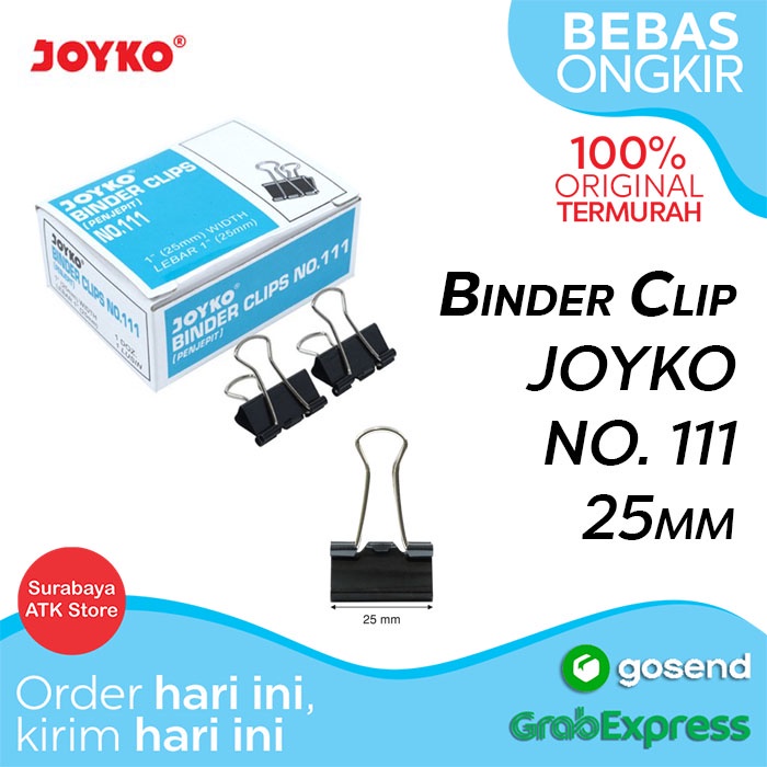 Jual Binder Clip JOYKO 111 1 BOX 12 PCS Klip Penjepit Kertas Paper Clip ...