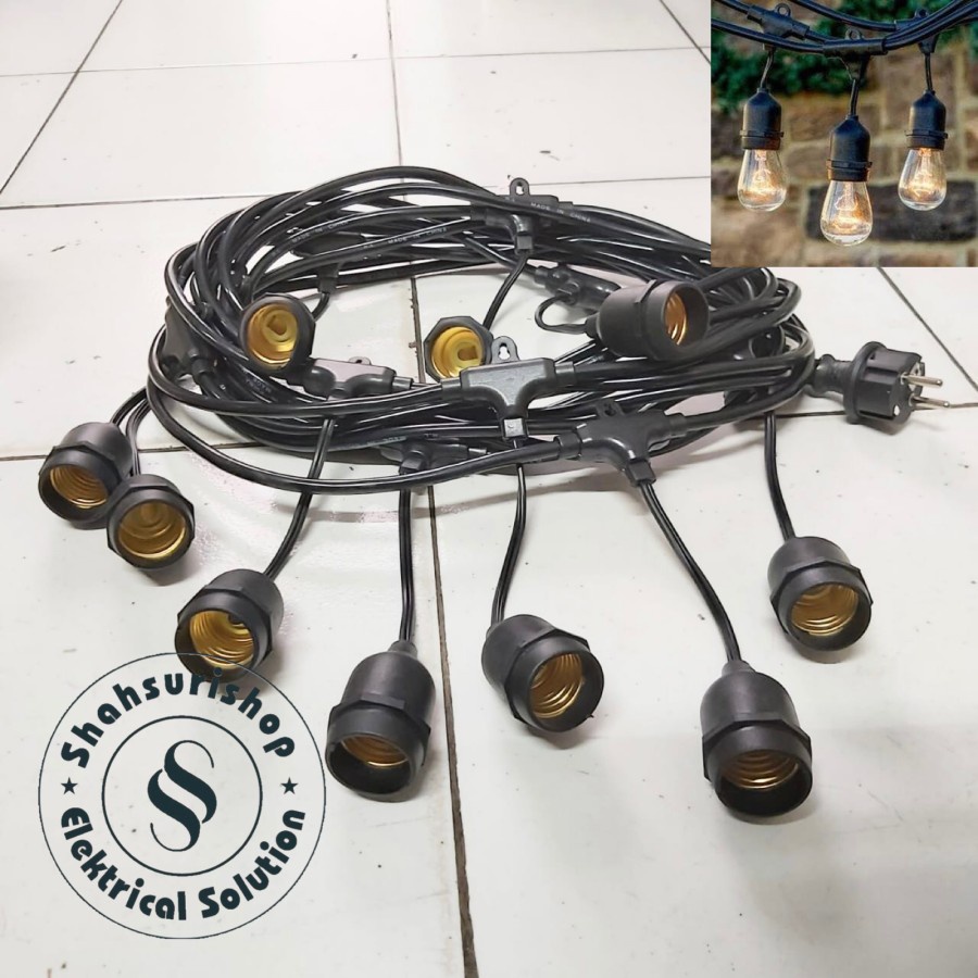 Jual FITTING LAMPU CAFE GANTUNG E27 OUTDOOR + KABEL 10 METER ISI 10 FITTING | Shopee Indonesia