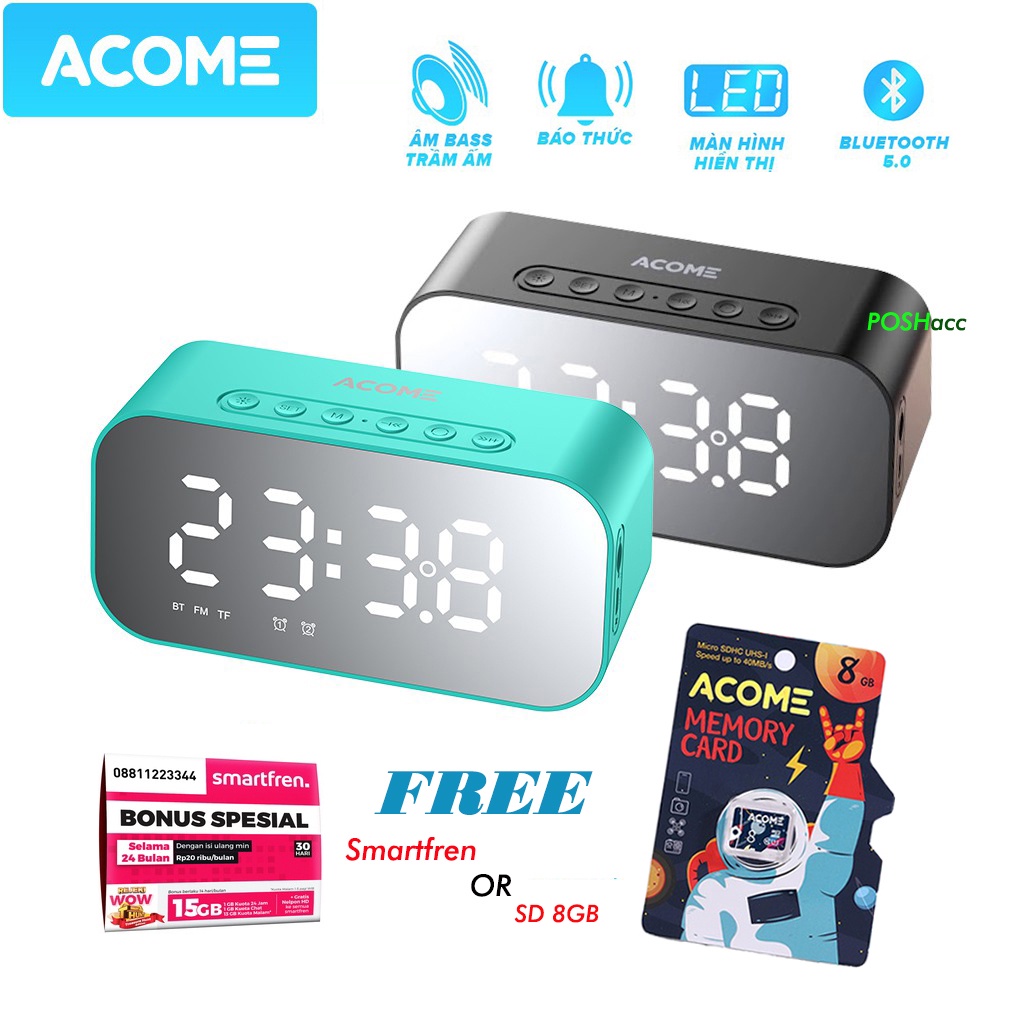 Jual Acome A5 / A17 Speaker Bluetooth 5.0 Jam Alarm LED Display Ultra ...
