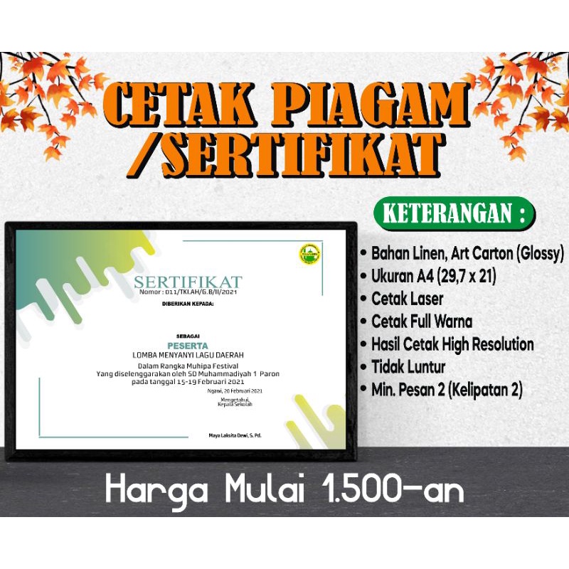 Jual Cetak Sertifikat Piagam Full Color Custom | Shopee Indonesia