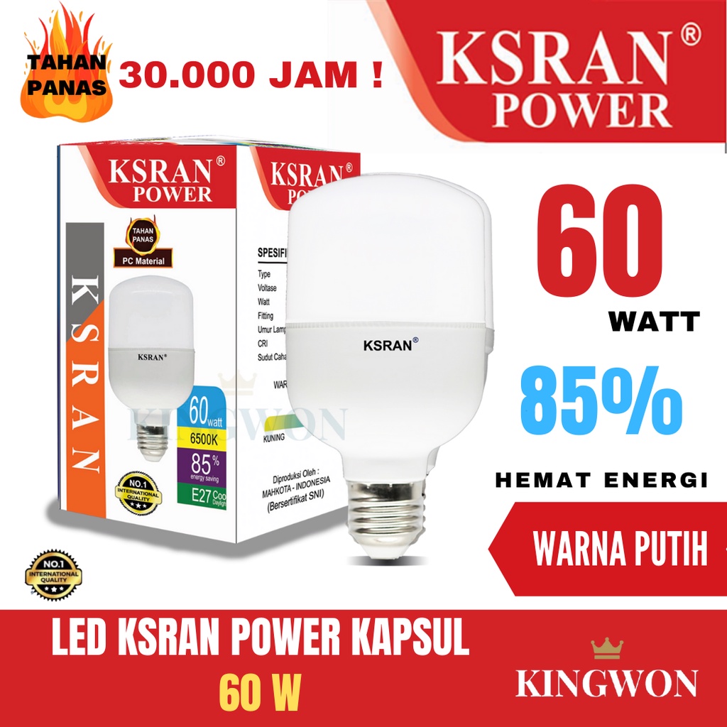 Jual KSRAN Lampu LED 60 watt POWER - Putih Kapsul BOHLAM LED MURAH HEMAT ENERGI LAMP E27 ...